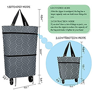 KEEPFINE Grocery Cart with Wheels, Reusable Portable Collapsible Trolley Bags Hand Pulling Utility Collapsible Grocery Bag with Hand Straps Folding Shopping Cart