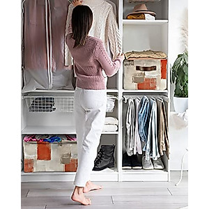 Large Capacity Storage Bins Orange Grey Brown Abstract Paint Storage Cubes, Collapsible Storage Baskets for Organizing for Bedroom Living Room Shelves Home 15x11x9.5 In