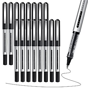 Rollerball Pen Fine Point Pens: 16 Pack 0.5mm Extra Thin Fine Tip pens Black Gel Liquid Ink, Rolling Ball Point Writing Pens for Note Taking, Signature, Office, Journaling, Stationary Supplies