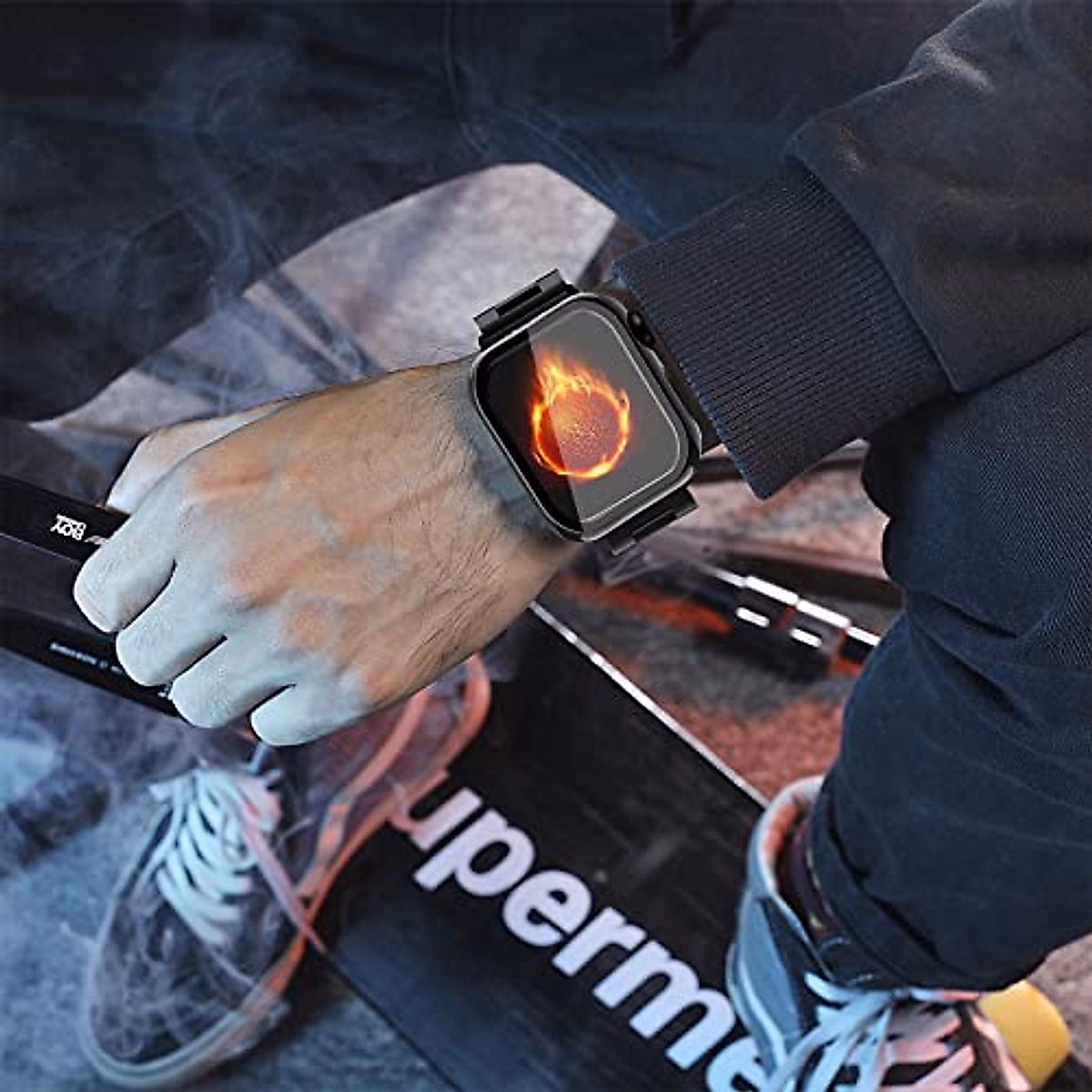 Bekomo Compatible with Apple Watch Band 49mm 44mm 45mm 42mm 40mm 38mm 41mm, Stainless Steel Metal XL large iWatch Bands with 2 Pack Tempered Glass Screen Case for Series Ultra 8/7/6/5/4/3/2/1/SE for Men Black