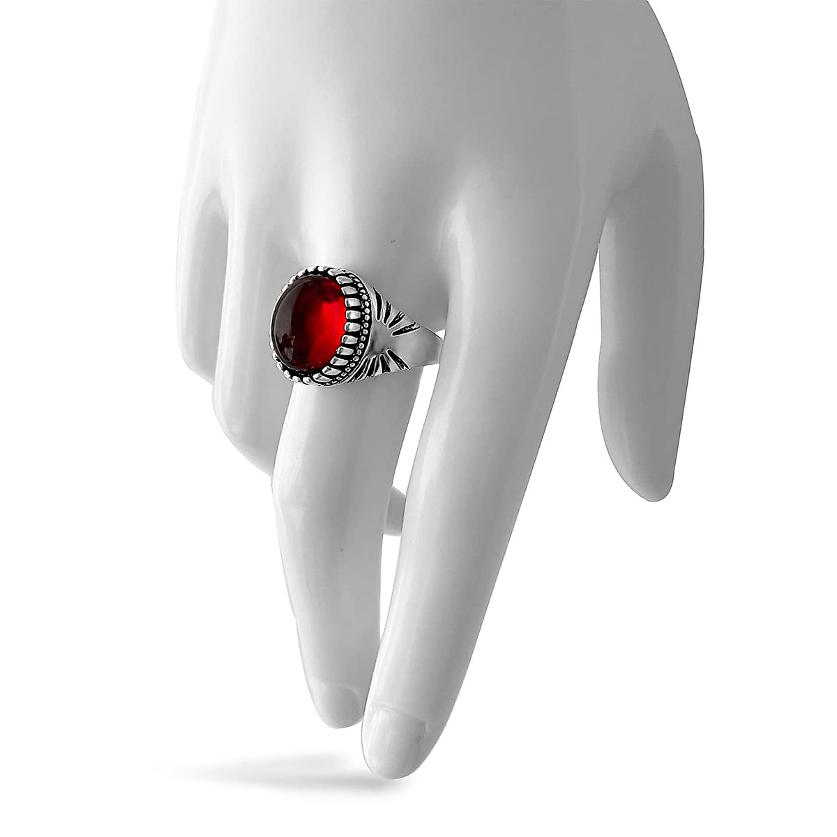 THJEW Retro S925 Silver Rings with Stone for Men Women,Green Turquoise Ring,Natural Agate Stone Ring,Onyx Ring for Men,Garnet Rings,Turkey Rings,Precious Oval Shaped Gemstone Jewelry (RingColor_D, 8)