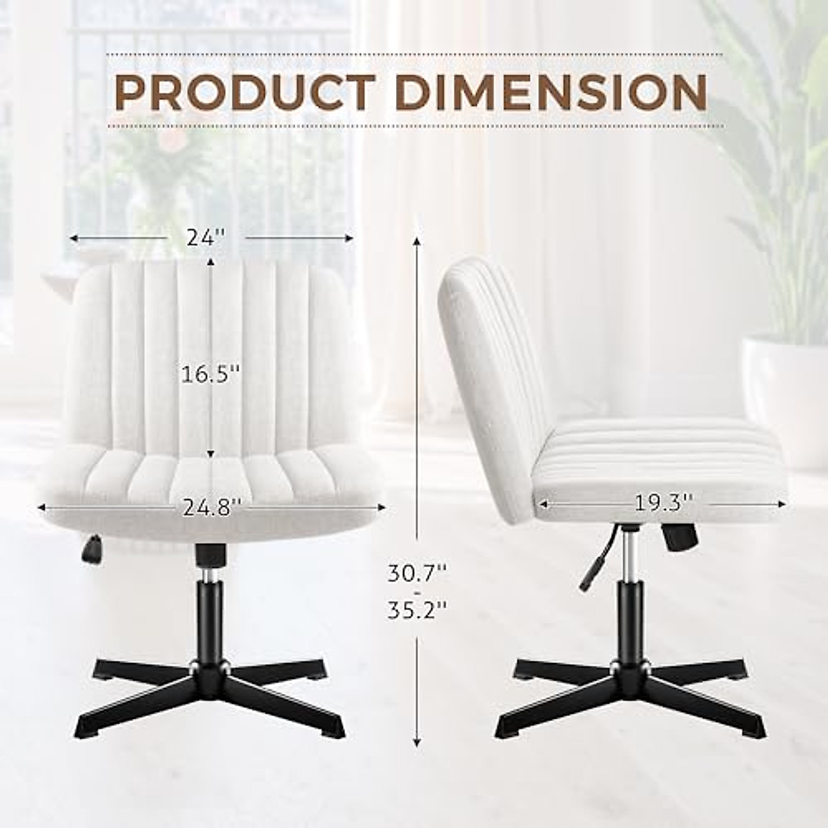 Shahoo Criss Cross Legged Chair, Armless Swivel Wide Padded Height Adjustable Fabric Home Office, Beige