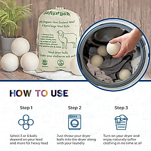 Quality Wool Dryer Balls - 6 XL Pack - 1000+ Loads - Pure Organic Wool -Reusable Natural Fabric Softener Perfect with Essential Oils, Reduce Clothing Static and Wrinkles