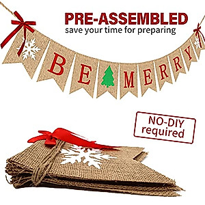 Be Merry Burlap Banner Christmas Decorations | Rustic Christmas Tree Snowflake Sign Burlap Garland | Christmas Decor for Mantle Fireplace Xmas Holiday Party Supplies | Outdoor Indoor Hanging Decor