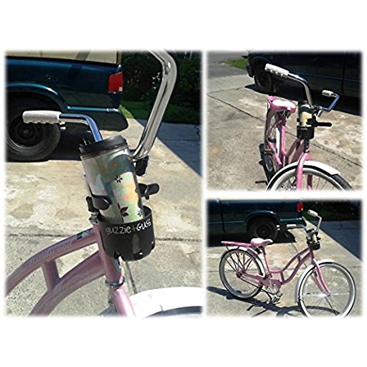 guzzie+Guss Universal Cup Holder for Strollers, Wheelchairs, Mobility Walkers, Bikes, Camping Chairs - Easy Installation - Anti-Slip Sleeve - Fits Wide Variety of Drink Containers - Pink