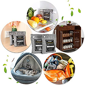 HIDBEA Activated Bamboo Charcoal Air Purifying Bags (4-Pack) Natural Deodorizer Odor Absorber Eliminator Remover for Home, Pets, Car, Closet, Shoes, 200g x 4, Grey