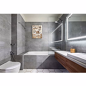 Funny Highland Cow Bathroom Wall Art Rustic Cow Bathroom Pictures Wall Decor Farmhouse Cow Canvas Prints Painting Country Home Decor Framed Artwork for Bathroom Ready to Hang 12"x16"