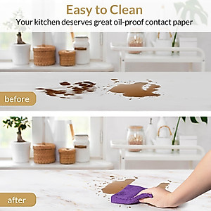 Homein Marble Contact Paper 17.5"×78.7", Peel and Stick Countertops Wallpaper Waterproof Self Adhesive Wall Paper Roll for Cabinets Drawers Kitchen Old Furniture, Modern Matte White/Gold