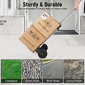 Folding Hand Truck, 165 lbs Capacity Portable Foldable Dolly Cart Heavy Duty Utility Cart Hand Cart with Bungee Cord, Telescoping Handle, for Daily handling Work