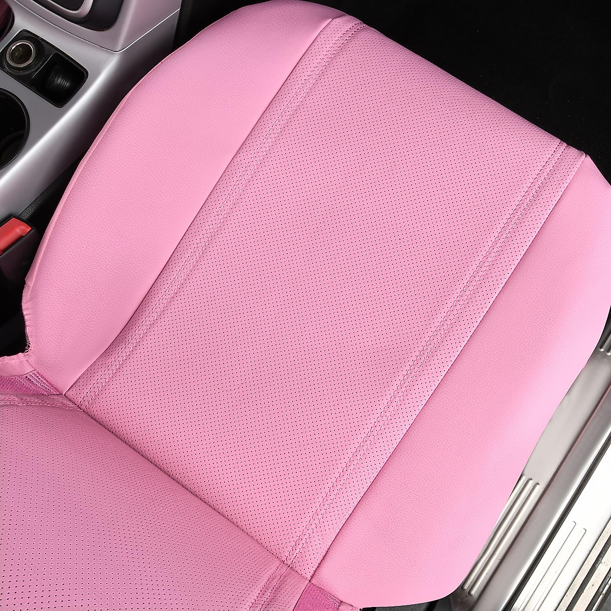 CAR PASS Bling Car Seat Covers, Shining Rhinestone Waterproof Faux Leather Pink Car Accessories Two Front Only Universal Fit Auto Glitter Crystal Sparkle Strips for Cute Women Girl, Pink Diamond