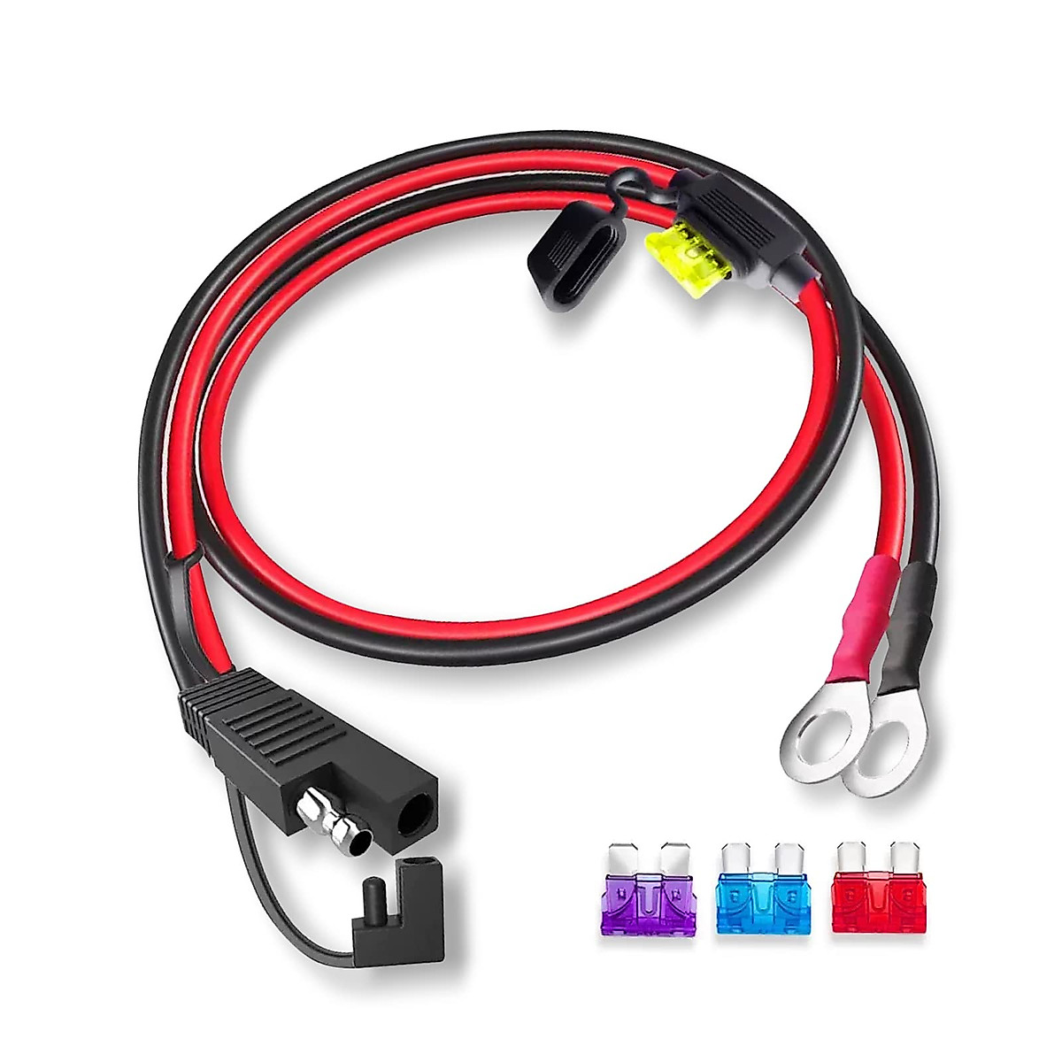 Sodcay Pack-1 Ring Terminal Connect, 23.6" 12AWG Solar Photovoltaic Connection Power Cord, O-Ring Eyelet Quick Connect Terminal Harness (Multicolored)