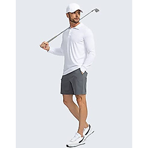 Men's Polo Shirt Long Sleeve Golf Shirts Lightweight UPF 50+ Sun Protection Cool Shirts for Men Work Fishing Outdoor(White, L)