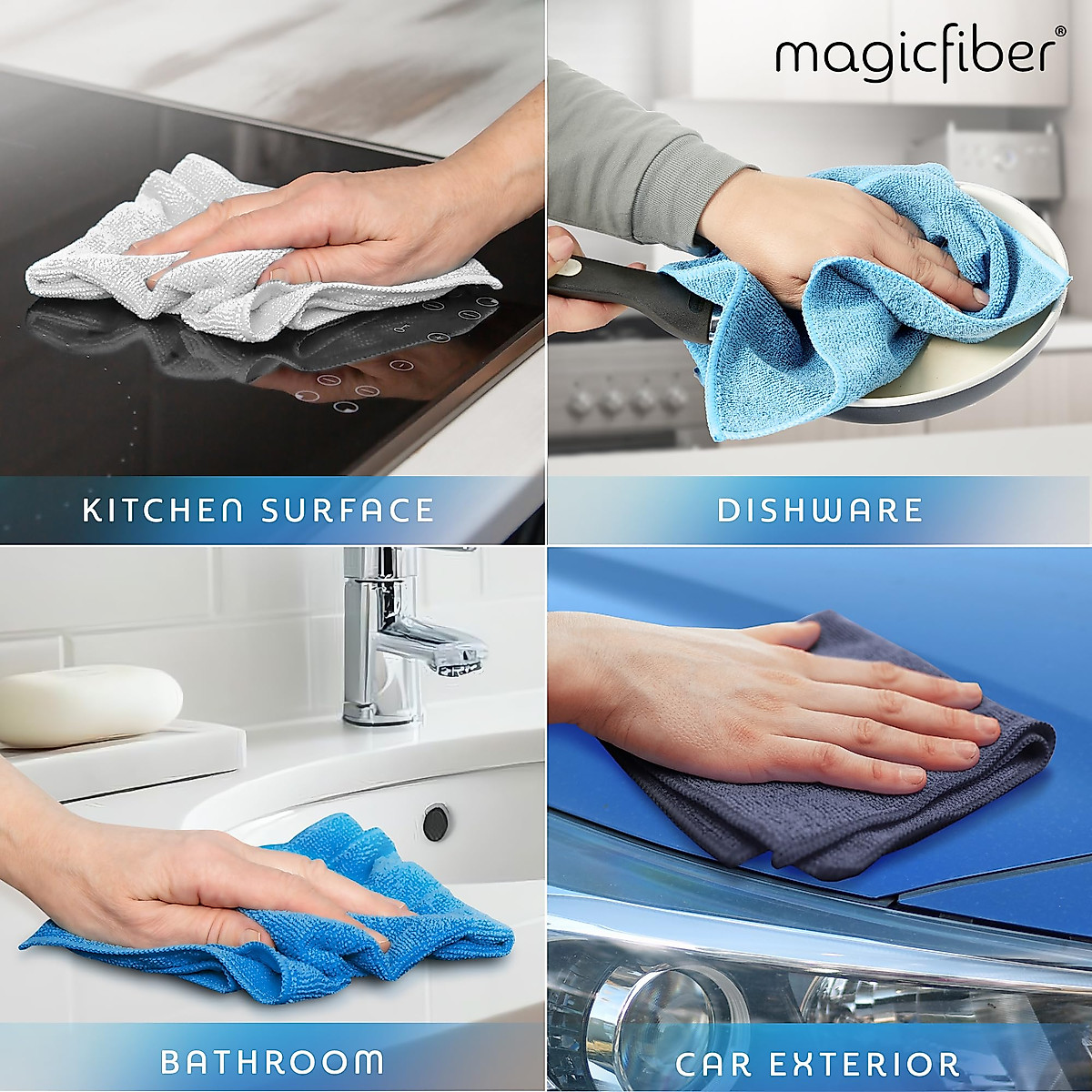 MagicFiber Microfiber Cleaning Cloth (12 Pack,13x13 in) - Thick, Soft, & Ultra Absorbent Reusable Microfiber Cleaning Rags, Micro Fiber Cloths for Dusting, Windows, Kitchenware, Cars and More!
