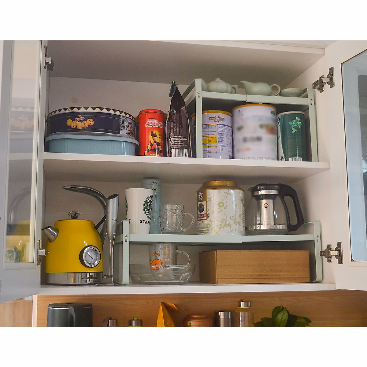 Fairyhouse Expandable Cabinet Organizer Shelf for Kitchen Countertop, Under Sink, Pantry Organization and Storage, Office Desk Shelf, Mint Green