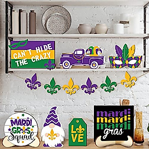 13 Pieces Mardi Gras Decor Mardi Gras Tiered Tray Decor Carnival Tier Tray Decorations Mardi Gras Centerpieces for Tables Wood Gnomes Trays Signs with 2 Wood Bases for Home Mardi Gras Party Decoration