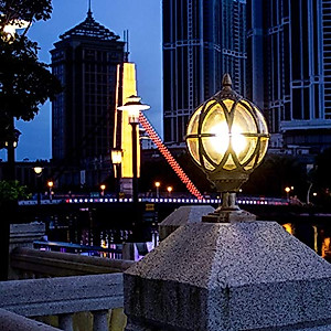 ZZYJYALG European Spherical Creative Column Headlight Outdoor Waterproof Sunscreen E27 Pillar Lamp Villa Courtyard Garden Column Lamp Home Patio Light Post Light