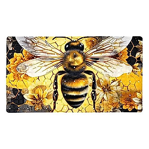 Bath Tub Shower Mat - Anti-Slip PVC Material 15.1x26.8 in, Gentle Cushioning Quick Drying Suction Cups Reliable Solution - Flowers and Lovely Bees Design Non-Slip Floor Mat