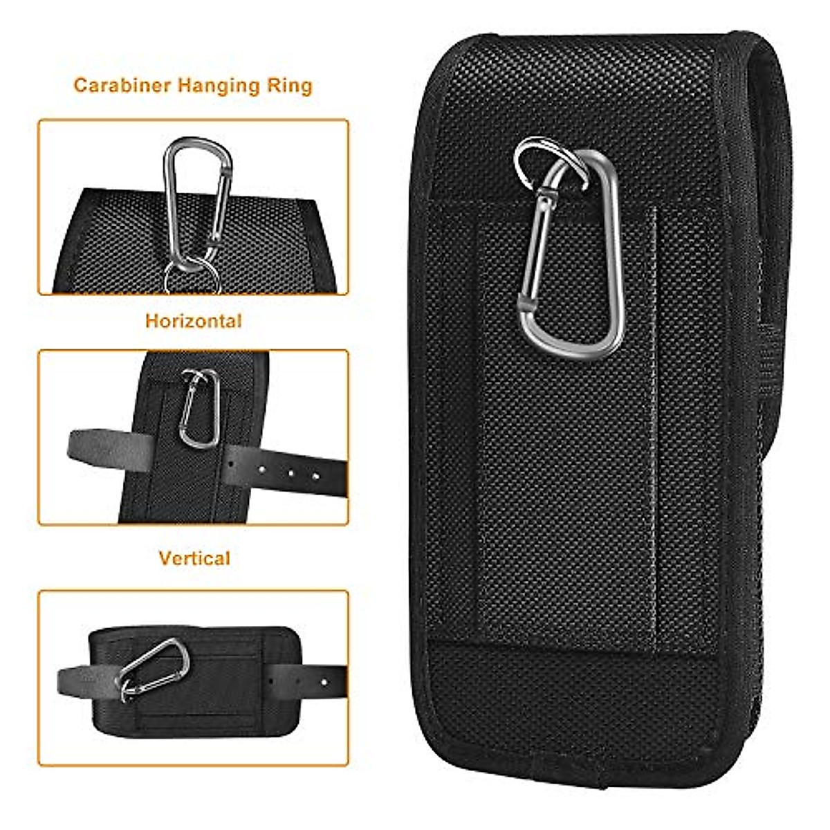 ykooe PU Holster for iPhone 14 13 12 11 Pro Max, XR, XS MAX, 8 Plus Samsung Galaxy S22 S20 S21 FE Note 20 S21 Ultra Plus A13 A12 A32 A42 A52 A53 Moto G Nylon Phone Carrying Pouch with Card, Black