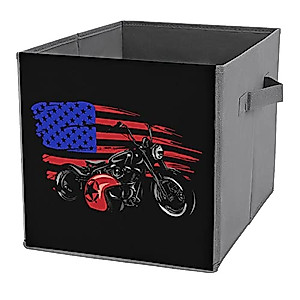 Chopper Motorcycle American Flag Storage Bin Foldable Cube Closet Organizer Square Baskets Box with Dual Handles