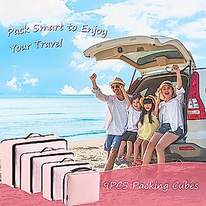 Ougrand 9 Set Packing Cubes Luggage Packing Organizers for Travel Accessories Space Saving Travel Bags for Carry On, Lightweight Mesh Zipper, Clothes, Shoes, Laundry and Shoe Bag, Suitcases (Pink)