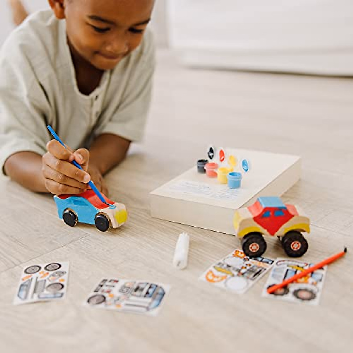 Melissa & Doug Decorate-Your-Own Wooden Craft Kits Set - Race Car and Monster Truck