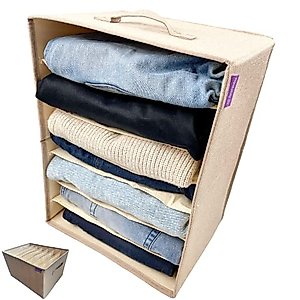Jacarandas Oversize Wardrobe Clothes Organizer, Clothes Organizer for Folded Clothes, Jeans Organizer, Pants Organizer, Stackable, 7 Grids, Beige