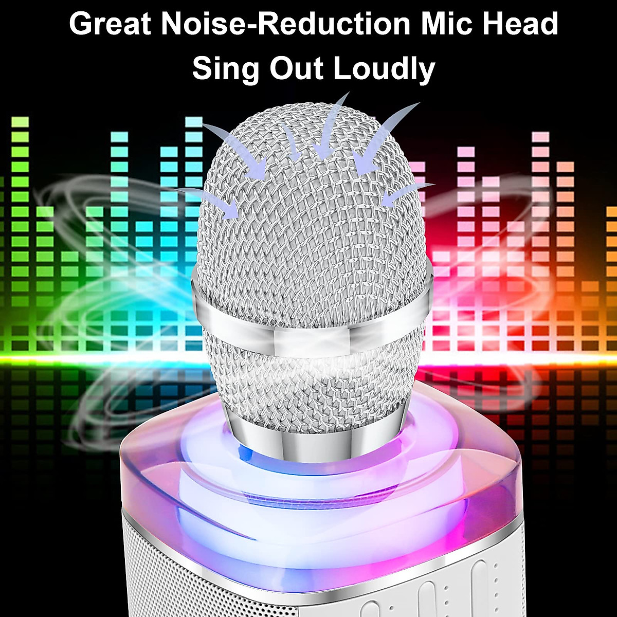 BONAOK Wireless Bluetooth Karaoke Microphone with LED Lights, Handheld Karaoke Machine with Magic Sing Recording for Kids Adults Gift Q31(Silver)