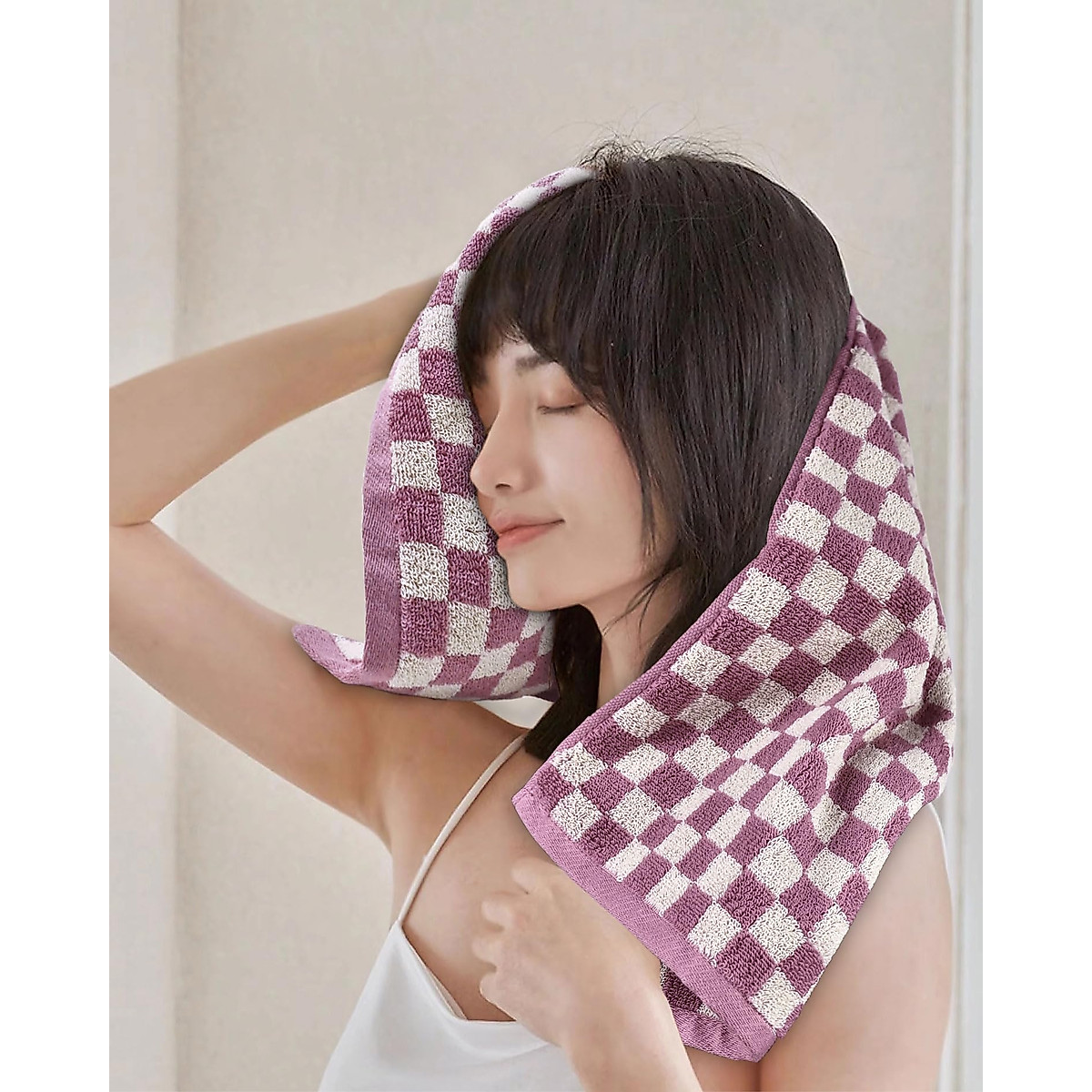 Jacquotha Pink Hand Towels for Bathroom - Cute Checkered Hand Towel Set of 4, Super Soft, Absorbent, Decorative, Great Gift for Girls Women