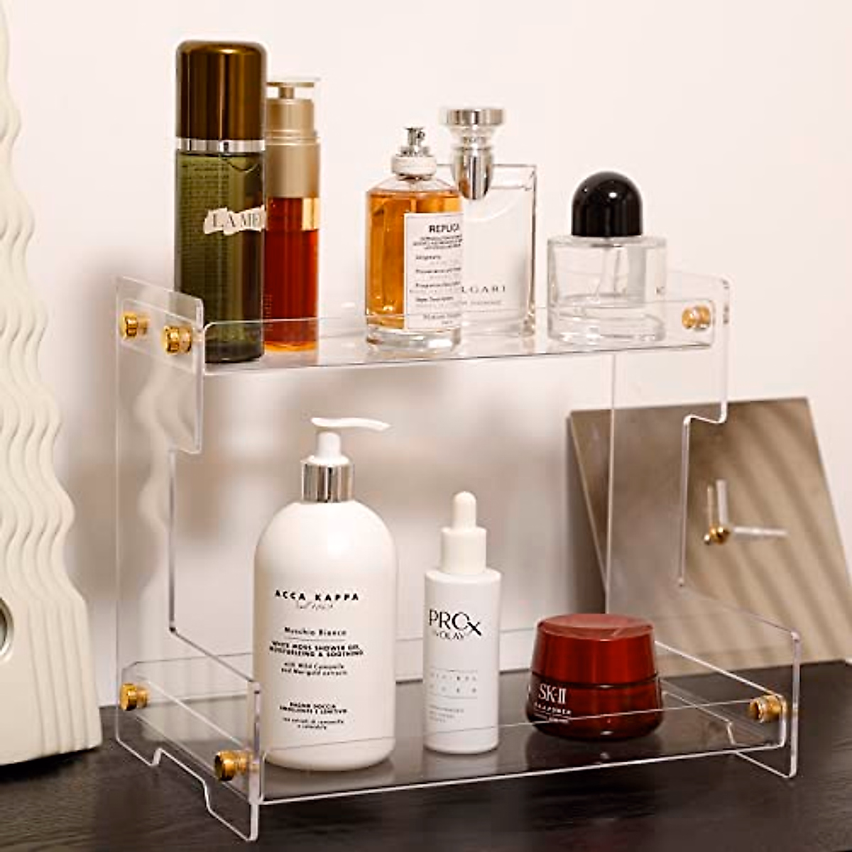 Yooloks Bathroom Organizer Countertop Acrylic 2 Tier - Counter Storage Organizer Makeup Organizer Vanity Shelf - Clear