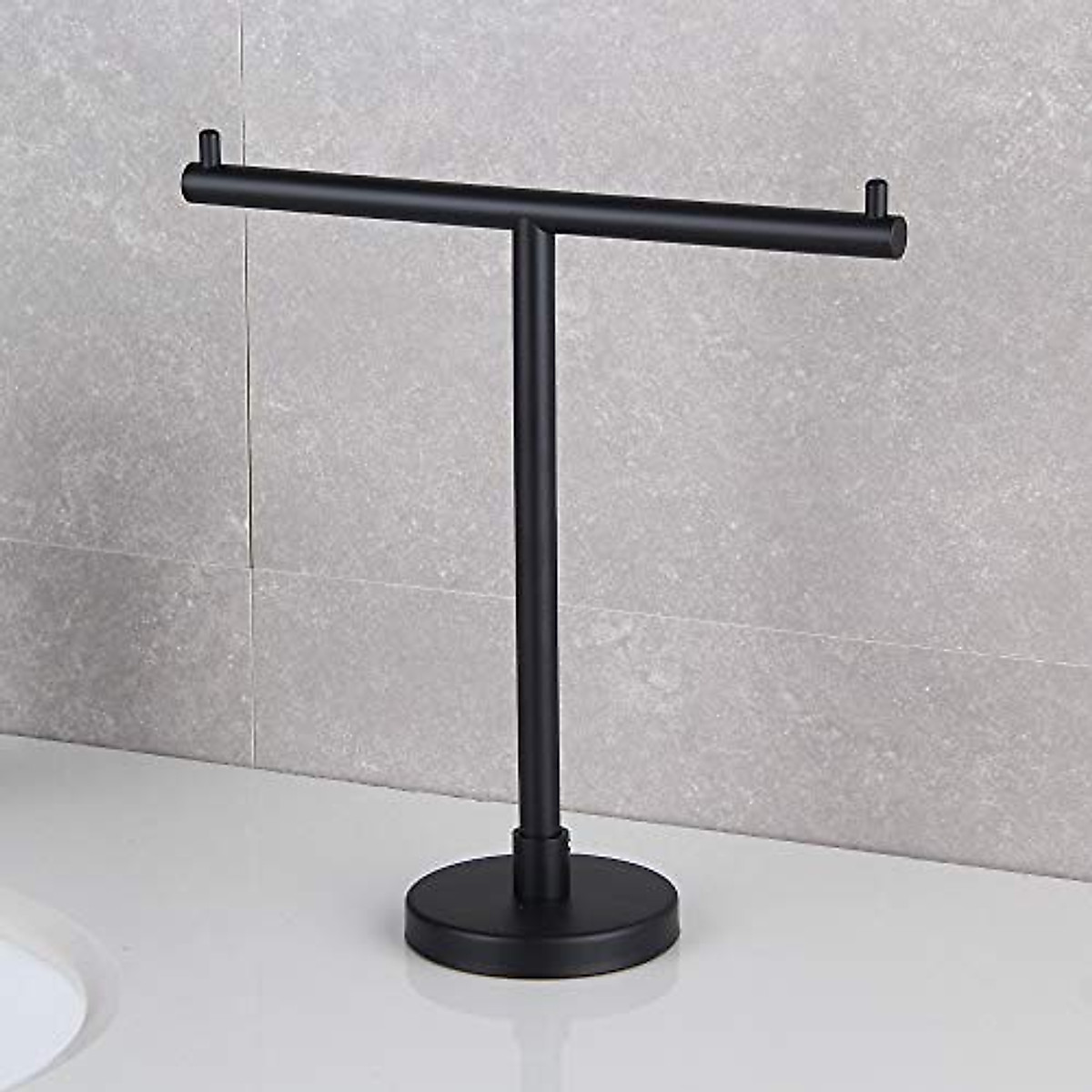 GERZWY Matte Black Hand Towel Holder Tree Rack Free Standing SUS 304 Stainless Steel Countertop Towel Ring DZY08-BK