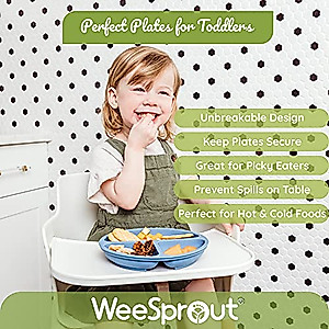 WeeSprout Suction Plates with Lids for Babies & Toddlers - 100% Silicone, Dinnerware Stays Put, Divided Design for Picky Eaters, Microwave & Dishwasher Friendly, 3 Pack