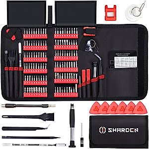 SHARDEN Precision Screwdriver Set 140 in 1 Magnetic Driver Kit Professional Repair Tool Kit with Portable Bag for iPhone, iPad, PC, Computer, Laptop, MacBook, Tablet, Xbox, Game Console, Watch (Red)