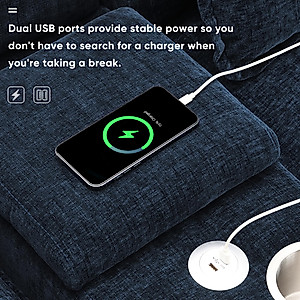 Merax Modern Sectional Sofa with Cupholders, Console and USB Charging Ports, Chenille Upholstered Sleeper Couch & Double Cushions, Symmetrical Chaise Indoor Furniture for Living Room, Apartment, Blue