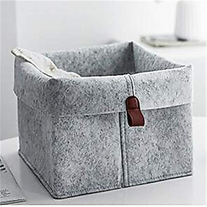Timesuper Felt Storage Basket Bins Desktop Organizer Container with Handles Home Decoration,Gray