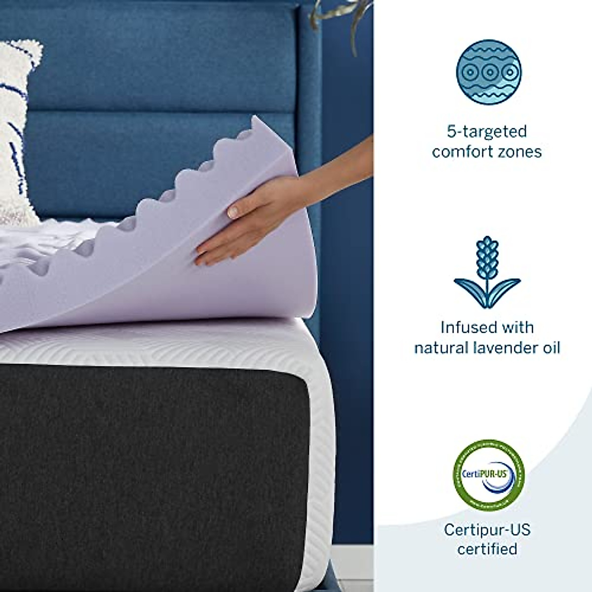 LUCID 3 Inch 5 Zone Lavender Memory Foam Mattress Topper – Plush- Calming Lavender & Premium Hypoallergenic 100% Waterproof Mattress Protector - Universal Fit, Cotton Terry Top, Full