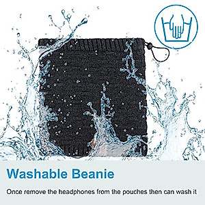 Qshell Unisex Washable Trendy Bluetooth Music Beanie Hat Cap Scarf w/Wireless Headphones Headsets Earpieces Mic Hands Free for Lifestyle Gym Sports Fitness Running Skiing Snowboard Hiking - Black