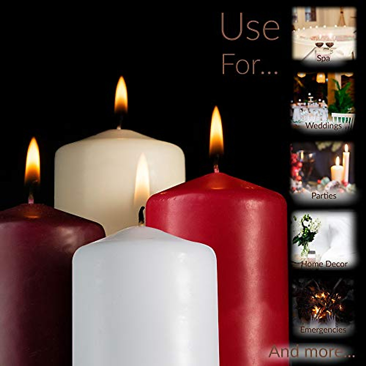 SPAAS Wine Red Pillar Candles - 4 Pack | 2x3” Small Pillar Candles for Lantern Home Décor, Kitchen Decoration, Fireplace, Wedding Aesthetic, Centerpiece | Non Scented Decorative Pillar Candles