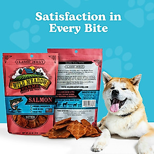 Wild Meadow Farms - Classic Salmon Bites, Soft Jerky Treats for Dogs, Grain-Free & All-Natural, Ideal for Training, Portioning, and High-Value Rewards for All Breeds & Ages - 3.5 Ounce Pouch