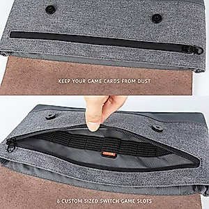 Comfyable Carrying Case Fit for Nintendo Switch with 6 Game Slots, Portable Travel Pouch Protective Waterproof Cover with Pocket for Accessories, Dark Gray & Brown