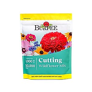 Burpee Cutting 50,000 Bulk, Multi, 1 Bag | 15 Varieties of Non-GMO Flower Perennial Wildflower Seeds Pollinator Mix | Covers 1,000 Sq. Ft, Multicolor