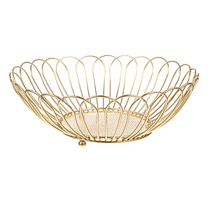 Zerodeko Round Wire Basket Metal Fruit Bowl Decorative Bowl Modern Centerpiece Bowl Countertop Fruit Holder Serving Tray for Kitchen Counter Bread Snacks Candy Vegetable Golden Fruit Bowl