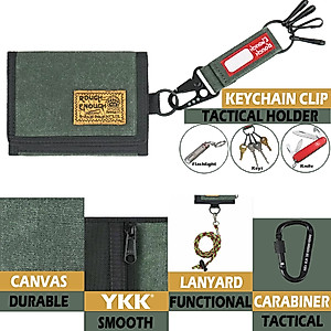 Rough Enough Boys Wallet for Teen Boys Kids Youth with Tactical Keychain Neck Lanyard Carabiner Army Green Canvas