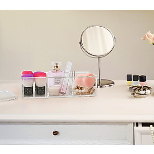 dedoot Plastic Drawer Organizer, Clear Acrylic Vanity Desk Storage and Organizer, 3 Compartment Make Up Holder with Lid Bathroom Display Storage Container for Jewelry, Small Items, 9.17x3.7X3.46 Inch