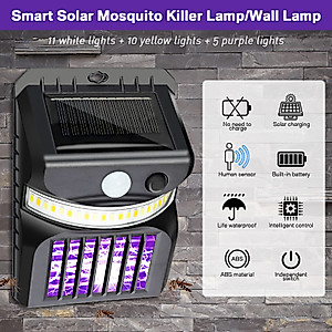 4 Packs Bug Zapper Outdoor 3 in 1 Mosquito Zapper Black Solar Bug Zapper Electric LED Light Mosquito Killer Lamp with Motion Sensor for Outdoor Backyard Patio Camping