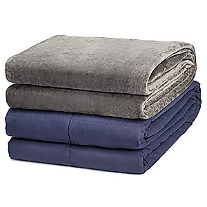 Giantex Weighted Blanket with Removable Cover, 15lbs |48''x72''| Twin Size, 100% Breathable Cotton Fabric Inner&200GSM Minky Duvet Cover, Heavy Blankets for Kids Adults