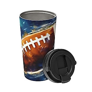 Insulated Coffee Mug Galaxy Space Football 17oz Double Wall Vacuum Stainless Steel Tumbler With Leak-Proof Lid And Handle, Cute Travel Thermos Mug For Cold Hot Drinks