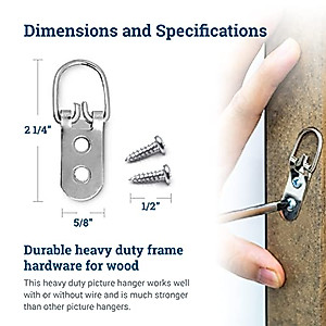 Heavy Duty D-Ring Picture Hangers - 50 Pack - 2 Hole with Screws - Picture Hang Solutions