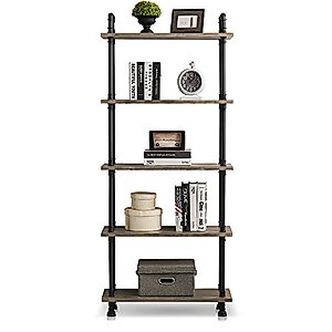 ivinta Industrial Bookshelf Metal Bookcase, Storage Shelf Plant Shelf Vintage Kitchen Shelves, Farmhouse Etagere Heavy Duty Display Shelf Wide Modern Open Pipe Book Case (5-Tier)