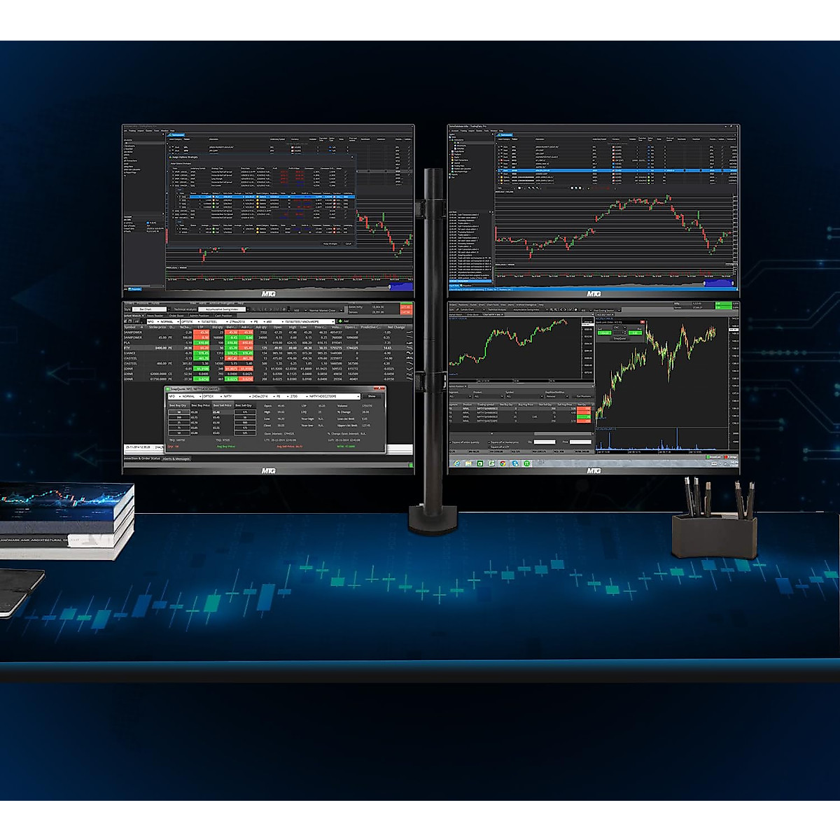 Trading Desktop PC TechMagnet, Intel Core i7 9th Gen, 16GB RAM, 512GB SSD + 2TB HDD, 4 New 22” LED Monitors, 2 Network Cards, Trading Platform Support, MTG Keyboard & Mouse Win 11 (Renewed)