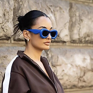 FEISEDY Oversized Inflated Oval Sunglasses for Women Men Fashion Thick Frame Y2K Glasses Funny Aesthetic Shades B9088 (Blue, 60MM)